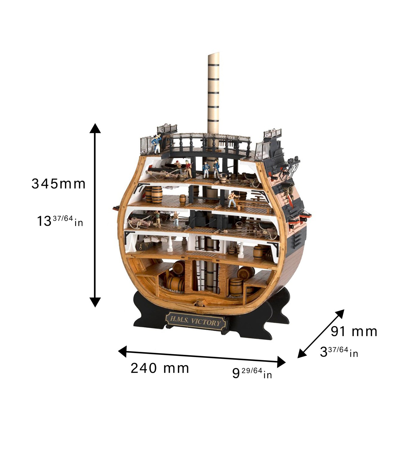 Sectie Schip van de Linie HMS Victory. Houten scheepsmodel.
