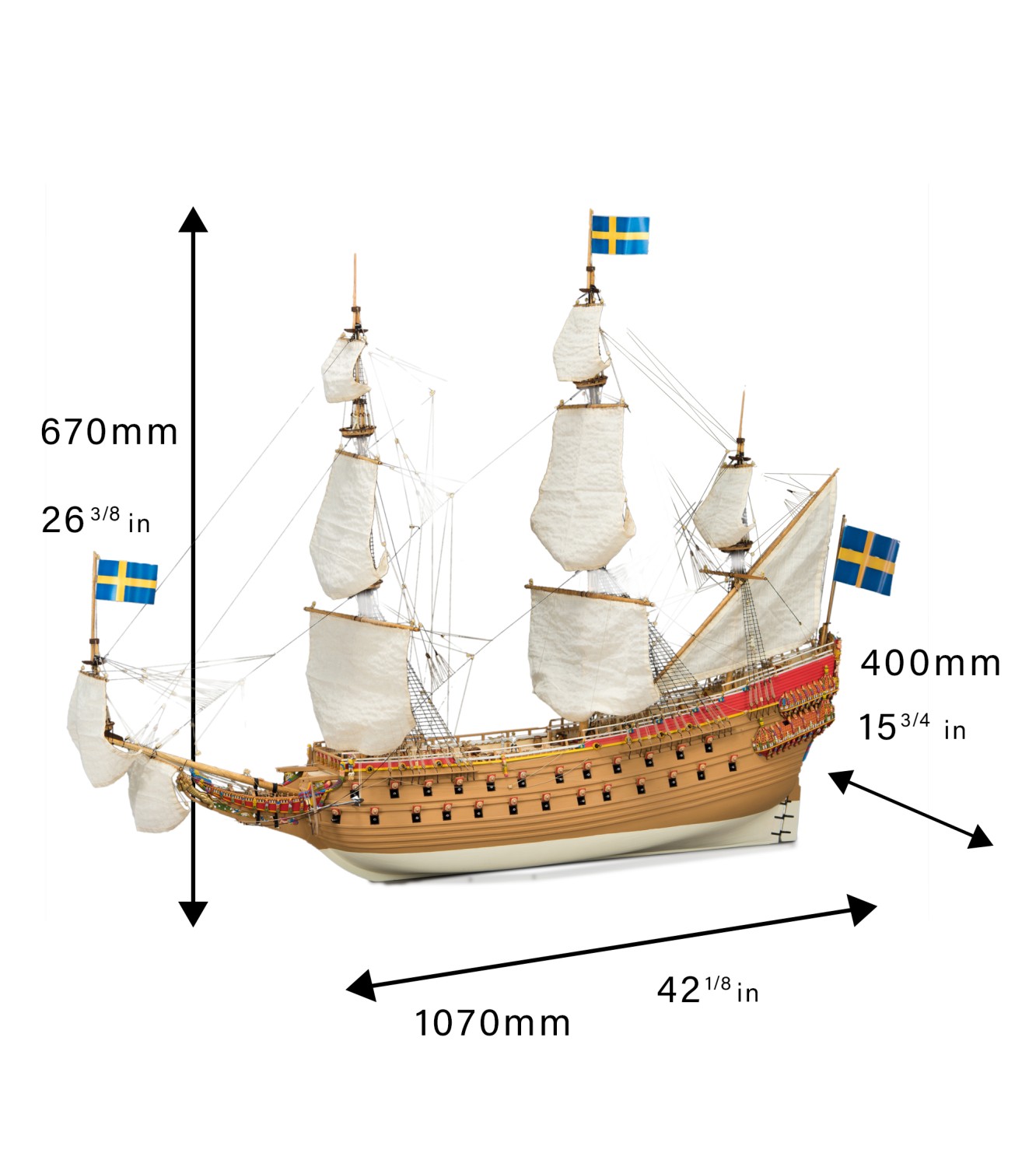 Wooden Model Ship Kit: Swedish Warship Vasa at 1:65 scale