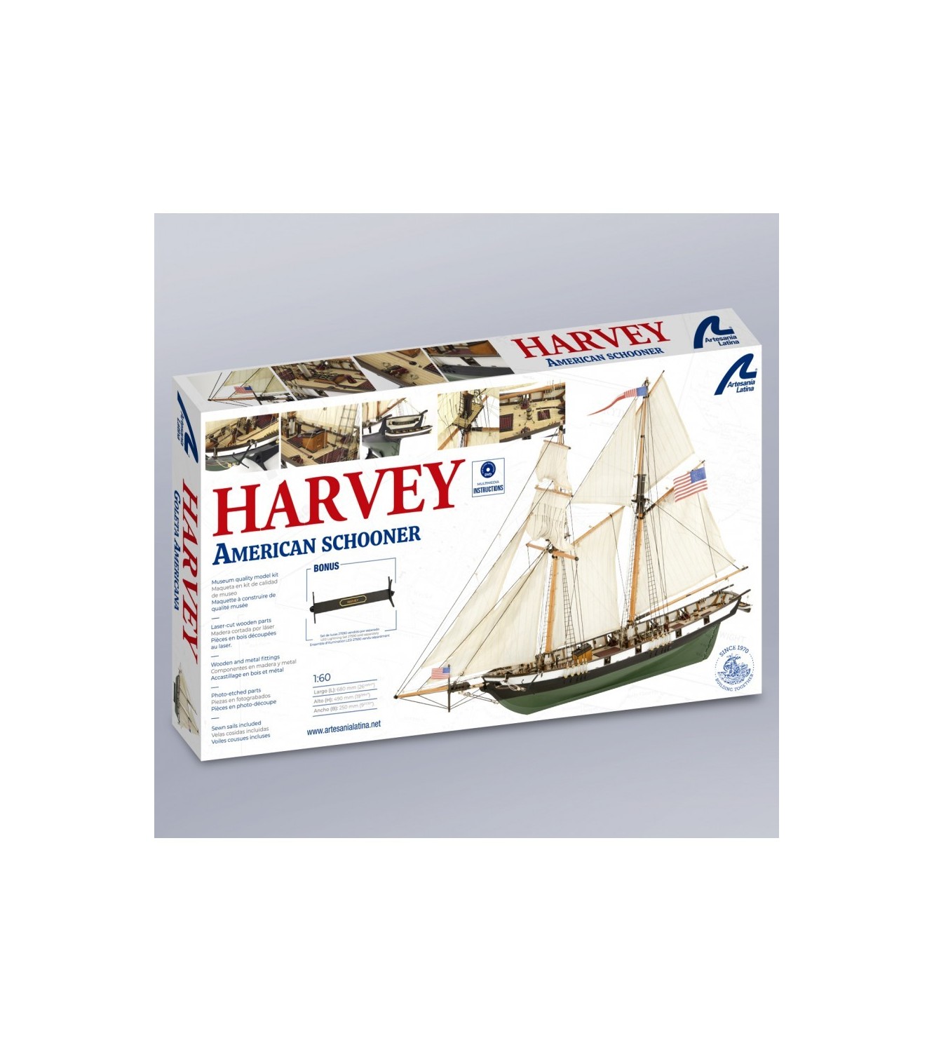 Wooden Model Ship Kit American Schooner Harvey 1:60