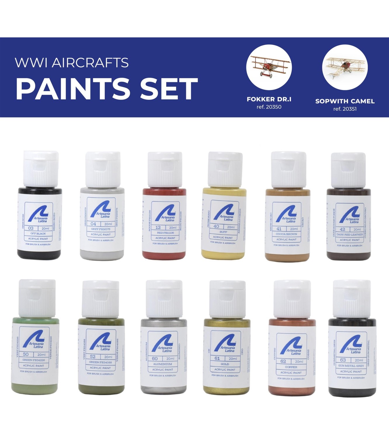 Water-Based and Acrylic Paints Set for Models of World War I Airplanes