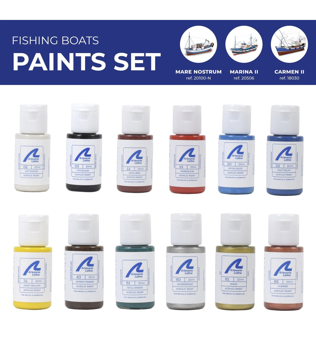 Set of Water-Based & Acrylic Paints for Fishing Boat Models